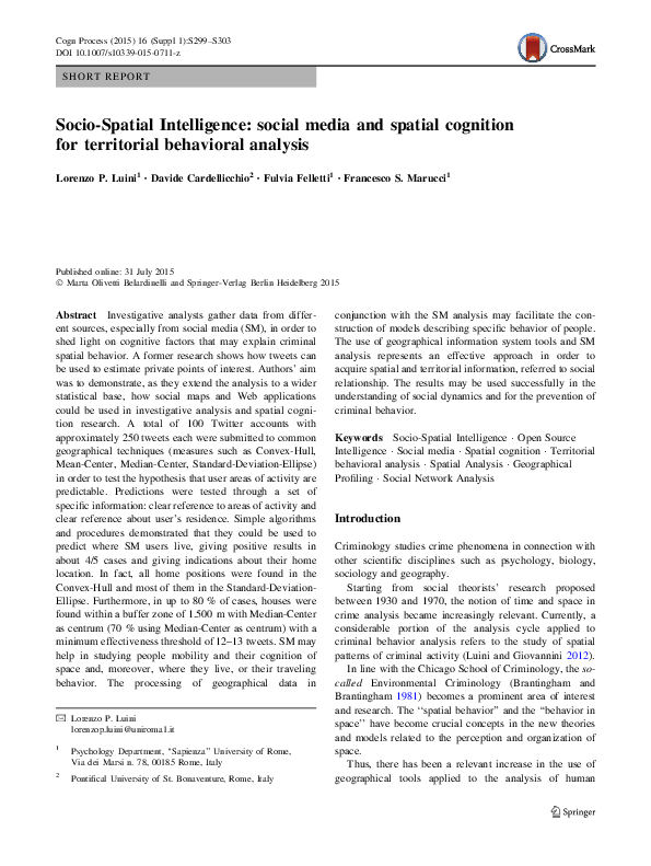 (PDF) Socio-Spatial Intelligence: social media and spatial cognition for territorial behavioral ...