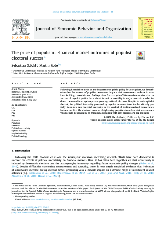 (PDF) The Price of Populism: Financial Market Outcomes of Populist ...