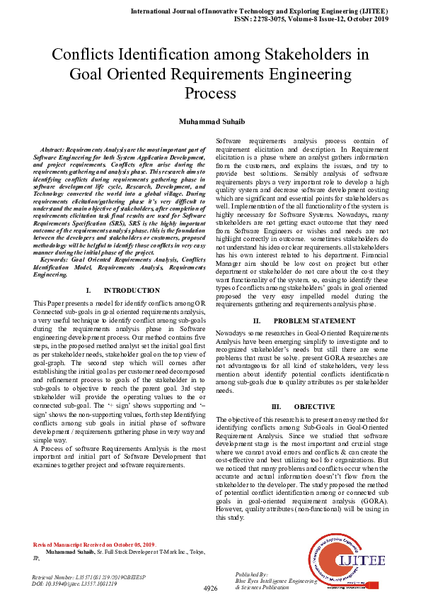 (PDF) Conflicts Identification among Stakeholders in Goal Oriented Requirements Engineering Process