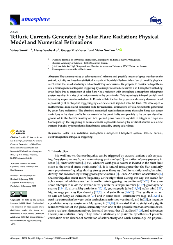 (PDF) Telluric Currents Generated by Solar Flare Radiation: Physical ...