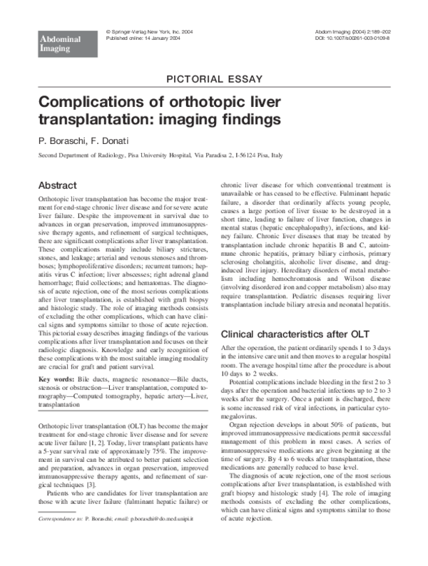 (PDF) Complications of orthotopic liver transplantation: imaging ...
