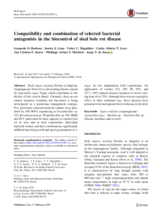 (PDF) Compatibility and combination of selected bacterial antagonists ...