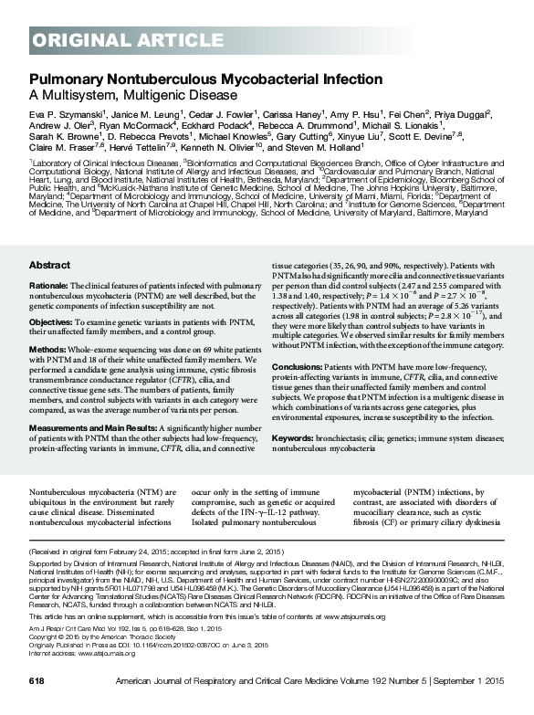 (PDF) Pulmonary Nontuberculous Mycobacterial Infection. A Multisystem ...