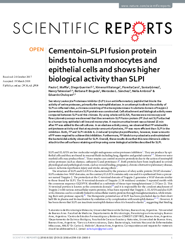 (PDF) Cementoin-SLPI fusion protein binds to human monocytes and ...