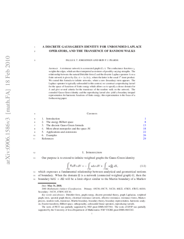 (PDF) A discrete Gauss-Green identity for unbounded Laplace operators ...