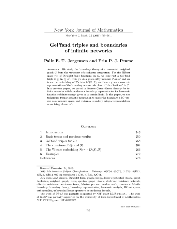 (PDF) Gel'fand triples and boundaries of innite networks