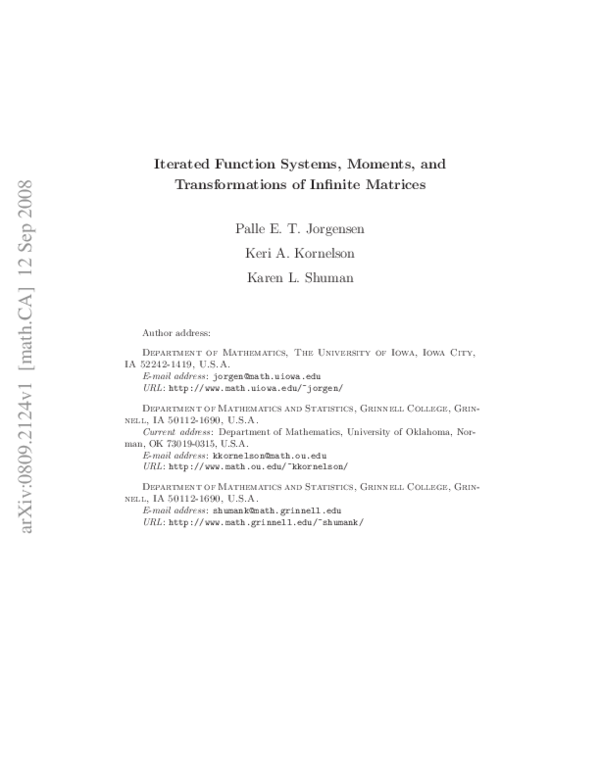 (PDF) Iterated function systems, moments, and transformations of infinite matrices