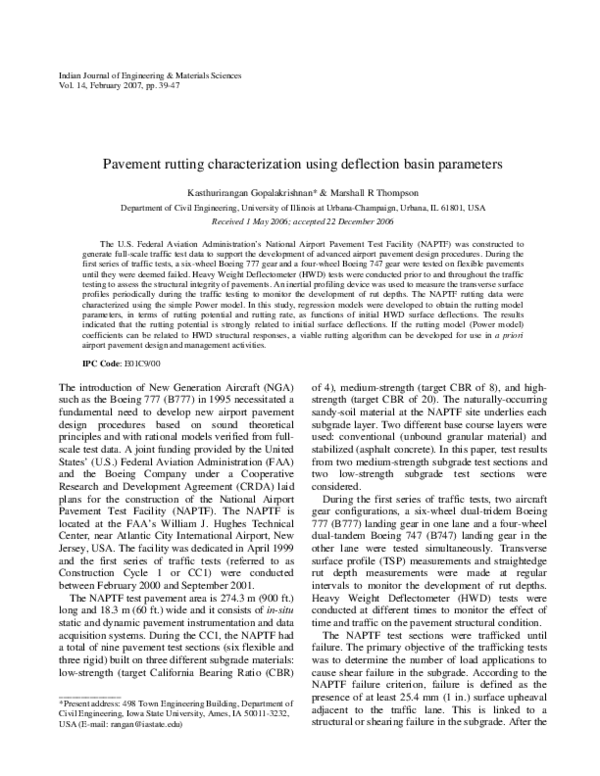 (PDF) Pavement rutting characterization using deflection basin parameters