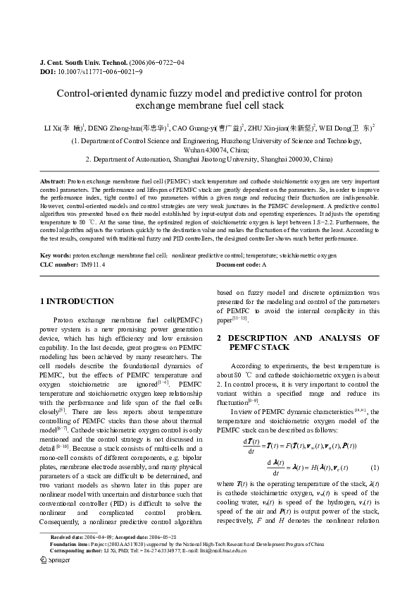 (PDF) Control-oriented dynamic fuzzy model and predictive control for proton exchange membrane ...