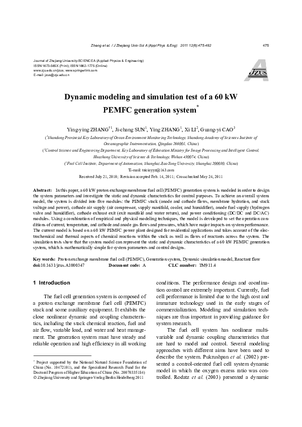 (PDF) Dynamic modeling and simulation test of a 60 kW PEMFC generation ...