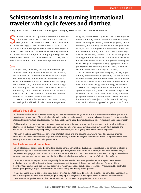 (PDF) Schistosomiasis in a returning international traveler with cyclic ...