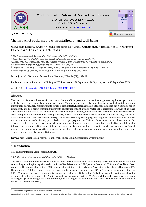 (PDF) The impact of social media on mental health and well-being