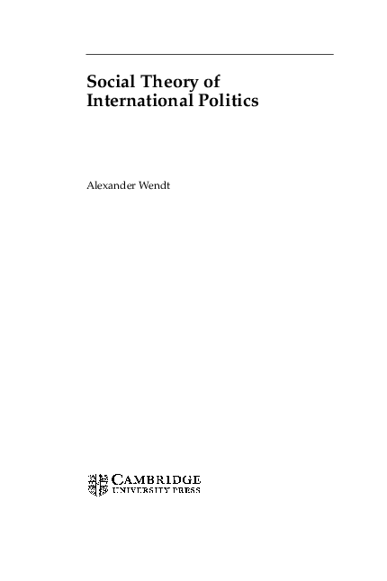 (PDF) Social Theory of International Politics