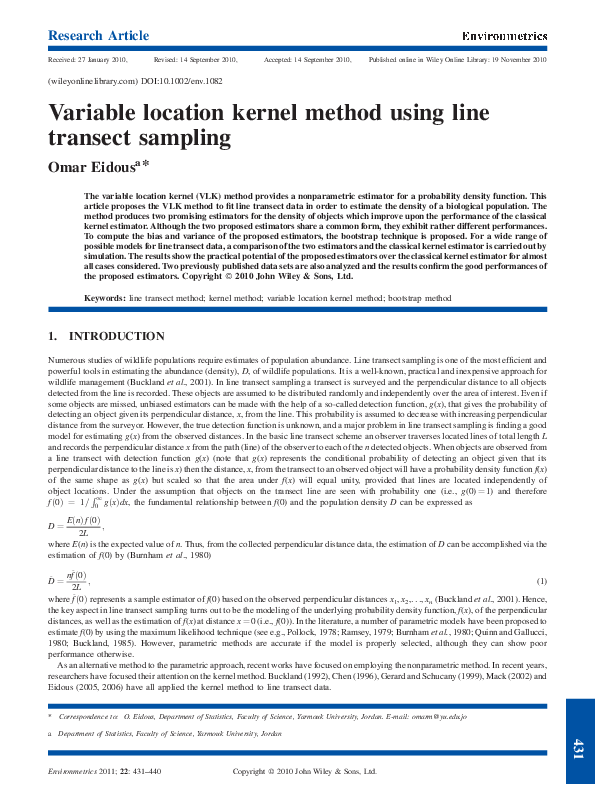 (PDF) Variable location kernel method using line transect sampling