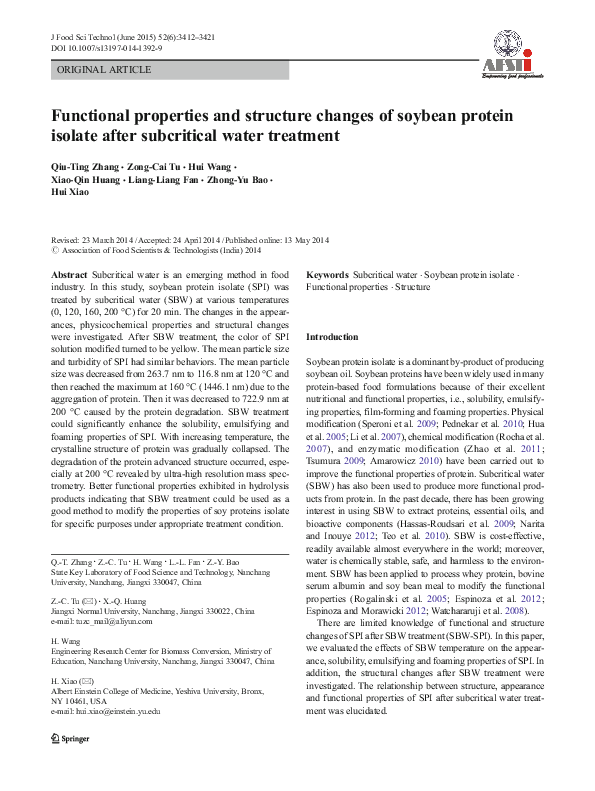 (PDF) Functional properties and structure changes of soybean protein ...