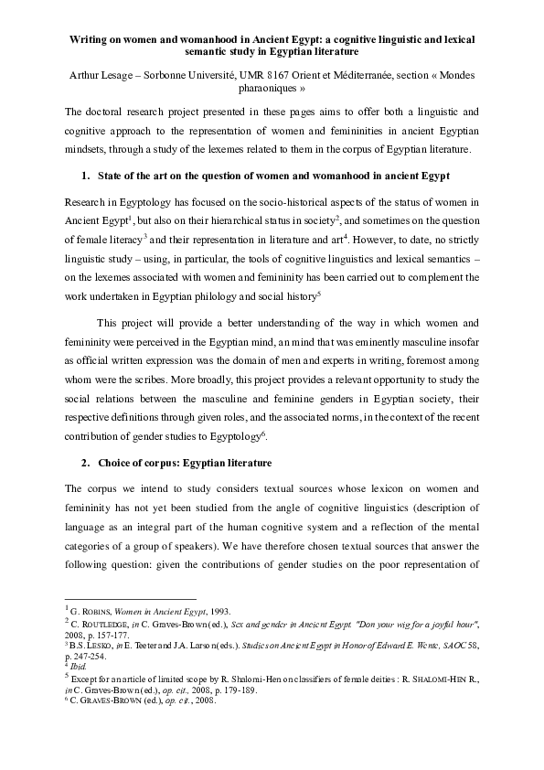 (PDF) PhD Research project - Writing on women and femininity in Ancient ...