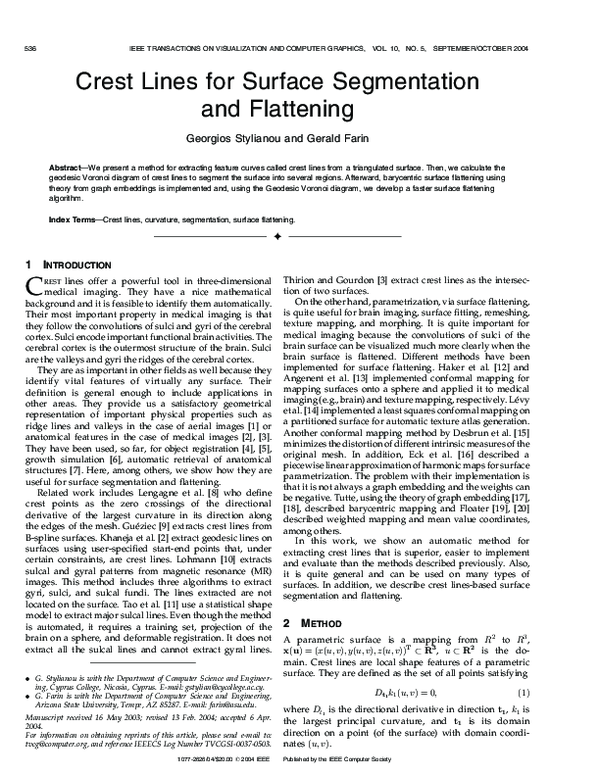 (PDF) Crest lines for surface segmentation and flattening