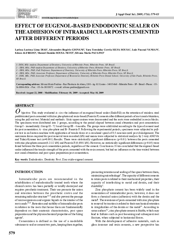 (PDF) Effect of eugenol-based endodontic sealer on the adhesion of ...