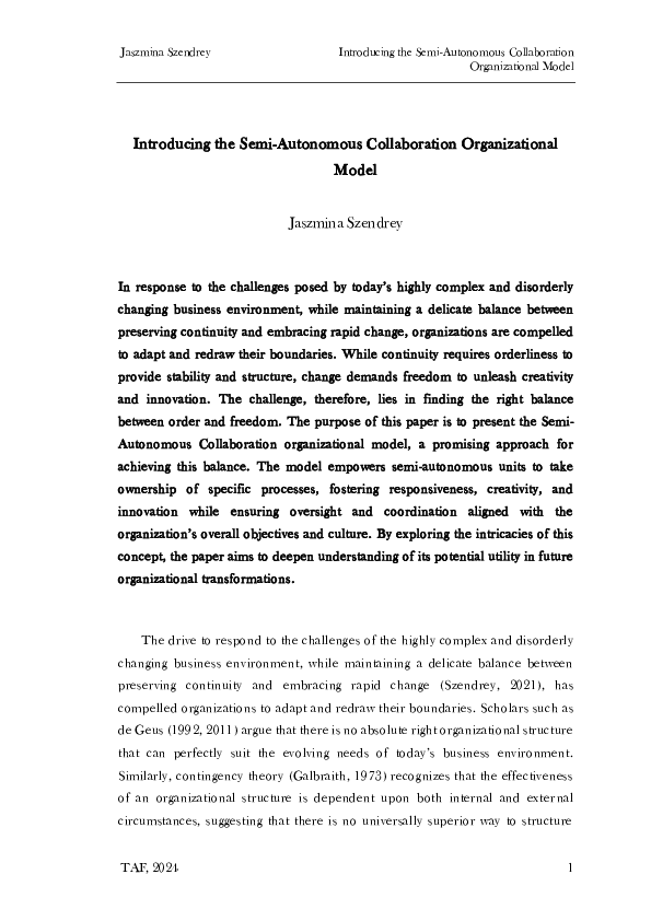 (PDF) Introducing the Semi Autonomous Collaboration Organizational Model