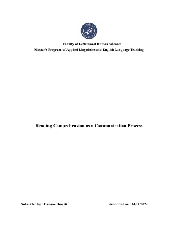 (PDF) Reading Comprehension as a Communication Process