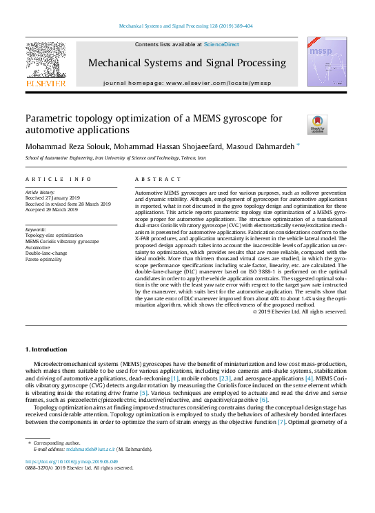 (PDF) Parametric topology optimization of a MEMS gyroscope for ...