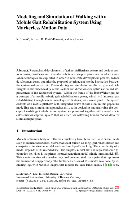 (PDF) Modeling and Simulation of Walking with a Mobile Gait ...