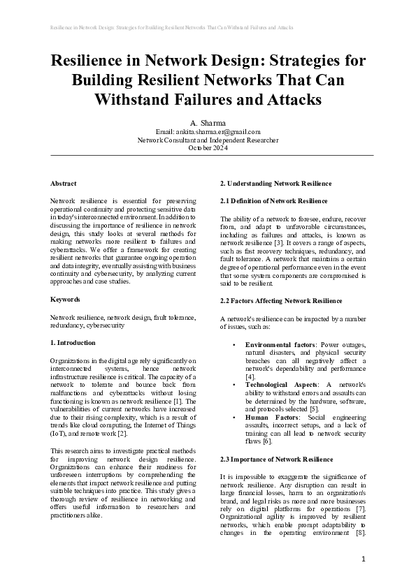 (PDF) Resilience in Network Design: Strategies for Building Resilient ...