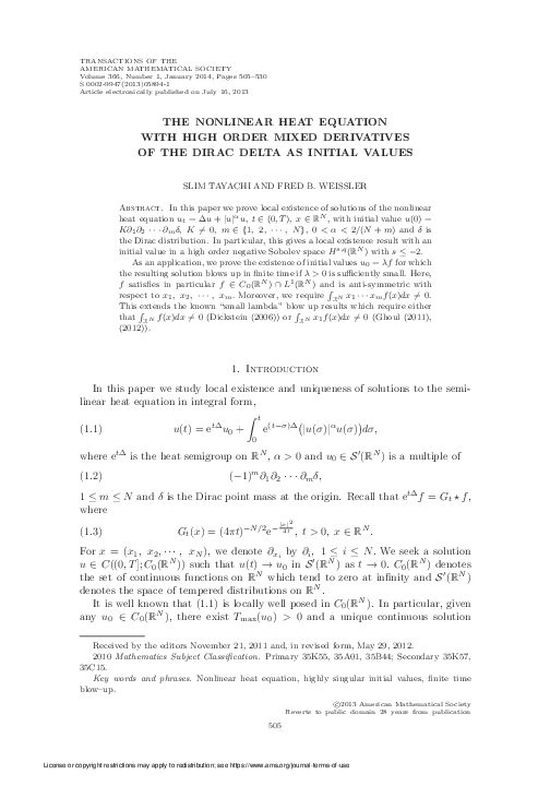 (PDF) The nonlinear heat equation with high order mixed derivatives of ...