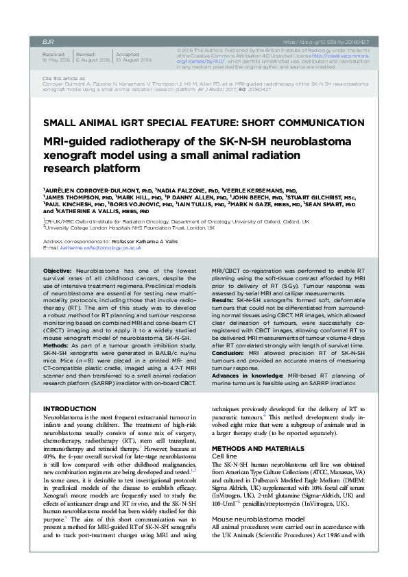 (PDF) MRI-guided radiotherapy of the SK-N-SH neuroblastoma xenograft ...