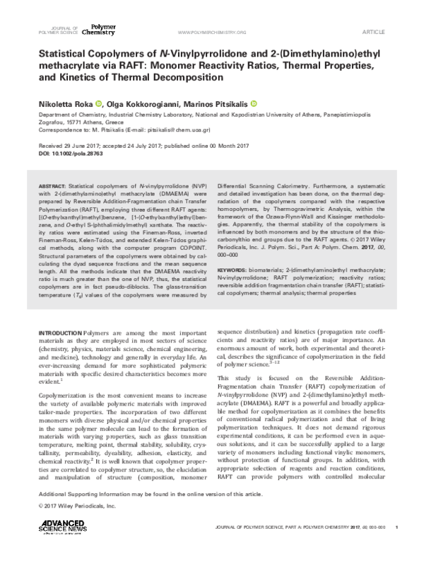 (PDF) Statistical copolymers of N-vinylpyrrolidone and benzyl ...