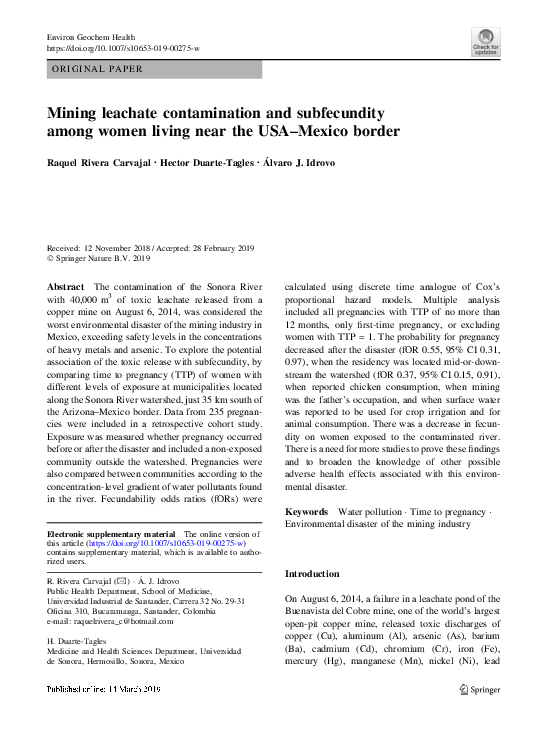 (PDF) Mining leachate contamination and subfecundity among women living ...