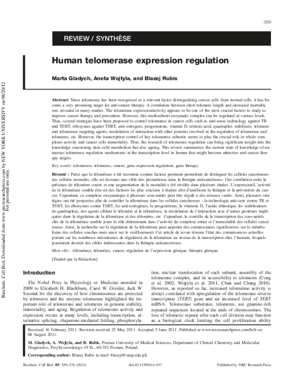 (PDF) Human telomerase expression regulation