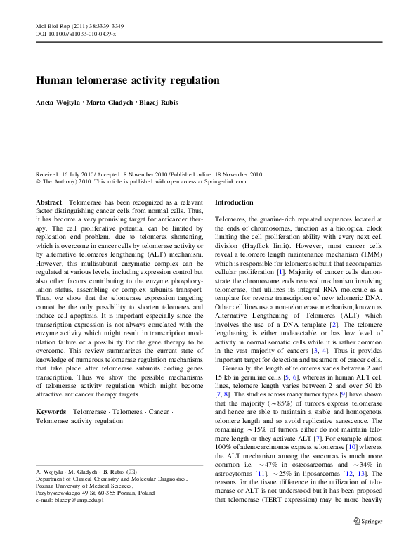 (PDF) Human telomerase activity regulation