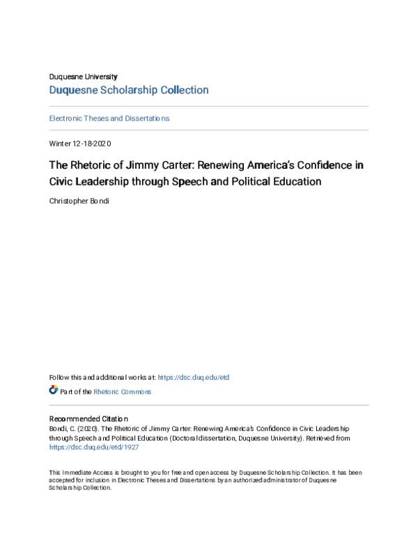 (PDF) The Rhetoric of Jimmy Carter: Renewing America’s Confidence in ...
