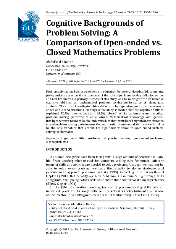 (PDF) Cognitive Backgrounds of Problem Solving: A Comparison of Open ...