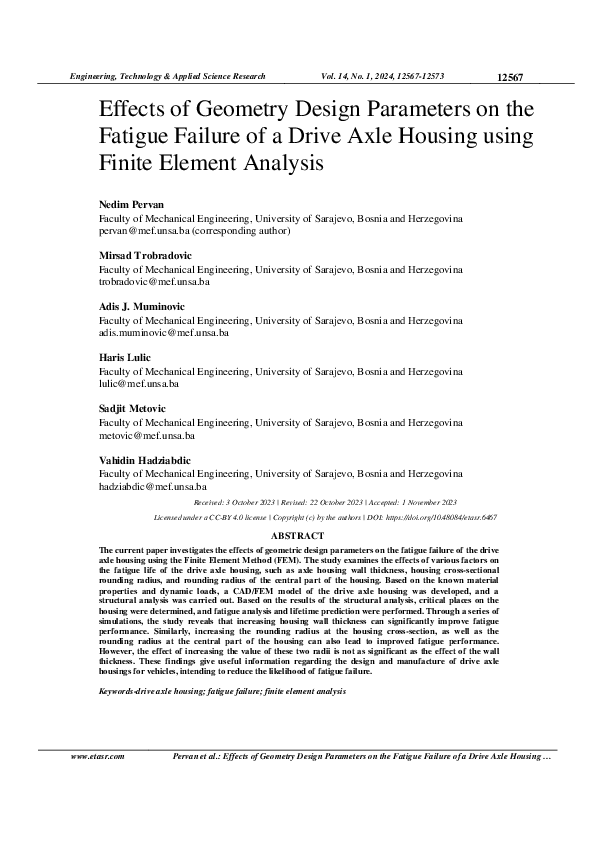 (PDF) Effects of Geometry Design Parameters on the Fatigue Failure of a Drive Axle Housing using ...