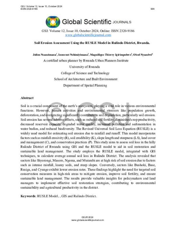 (PDF) Soil Erosion Assessment Using the RUSLE Model in Rulindo District ...