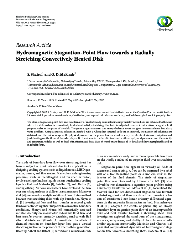 (PDF) Hydromagnetic Stagnation-Point Flow towards a Radially Stretching ...
