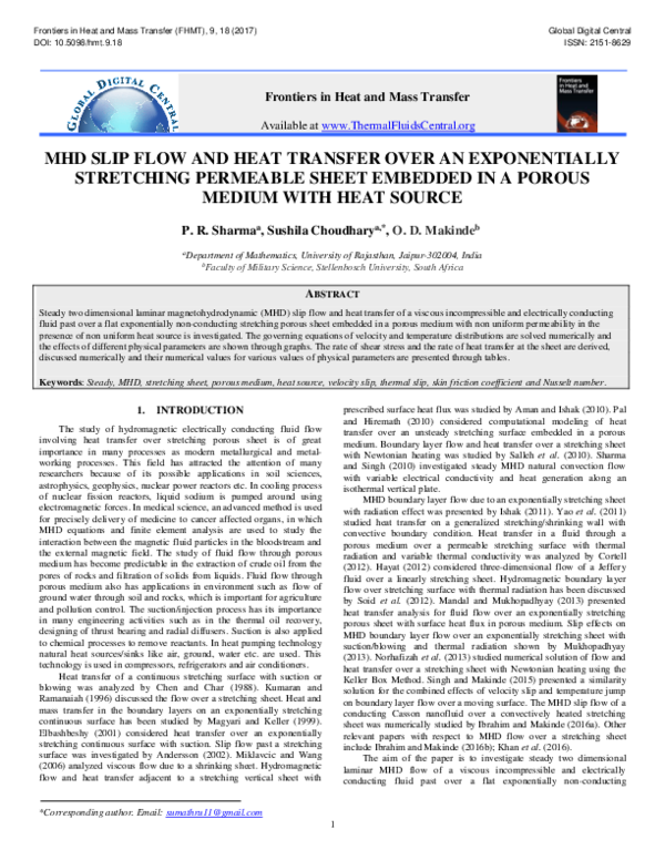 Pdf Mhd Slip Flow And Heat Transfer Over An Exponentially Stretching Permeable Sheet Embedded
