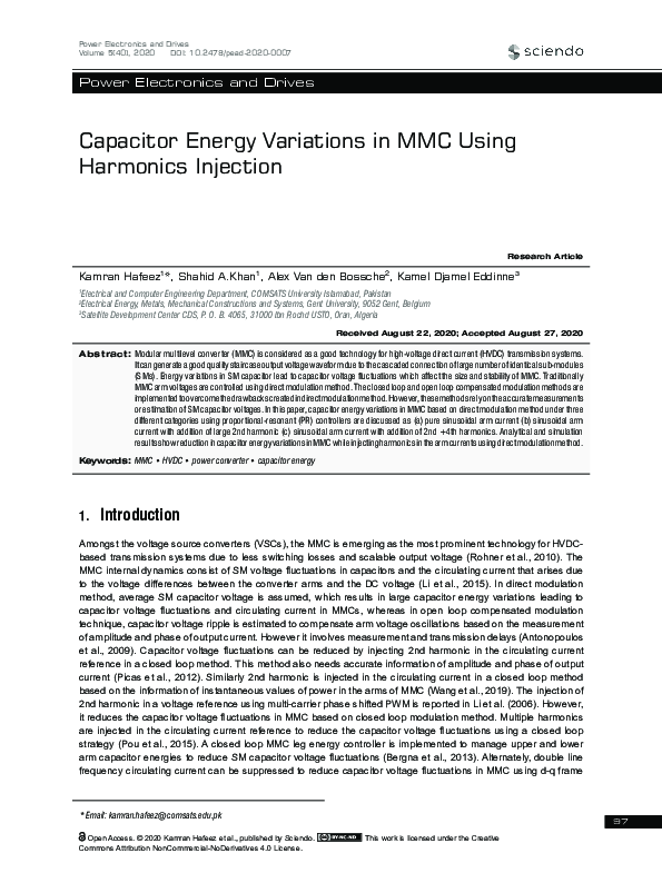 (PDF) Capacitor Energy Variations in MMC Using Harmonics Injection