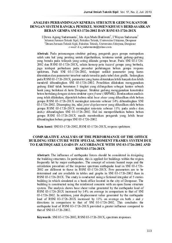 (PDF) Analisis Perbandingan Kinerja Struktur Gedung Kantor Dengan Sistem Rangka Pemikul Momen ...