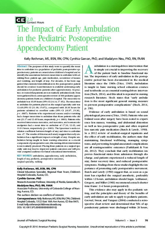 (PDF) The Impact of Early Ambulation in the Pediatric Postoperative ...