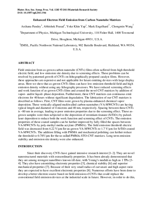 (PDF) Enhanced Electron Field Emission from Carbon Nanotube Matrices ...