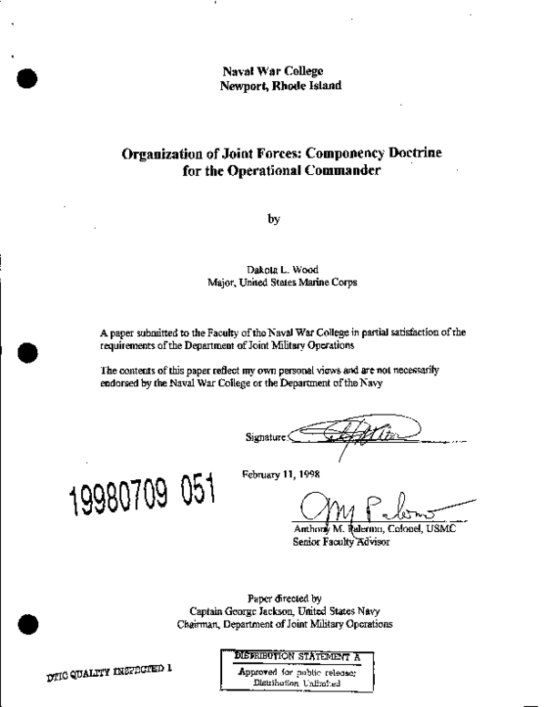 (PDF) Organization of Joint Forces: Componency Doctrine for the ...