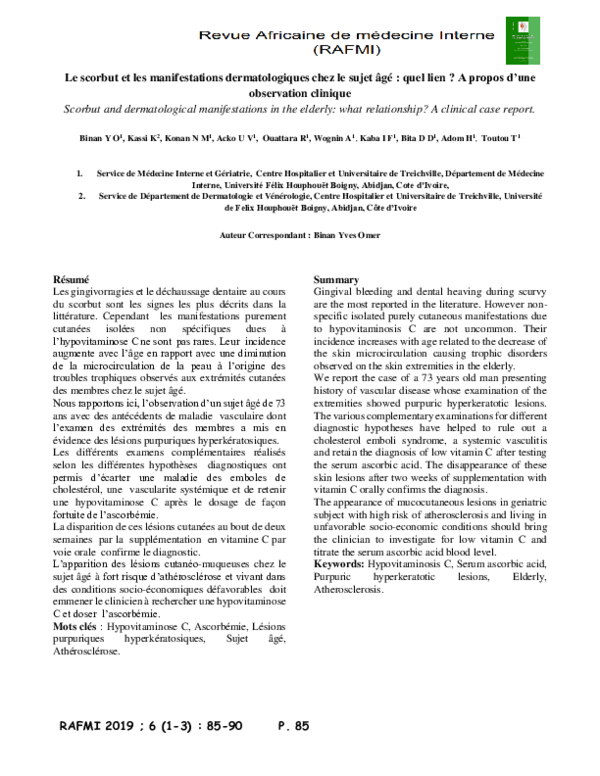 (PDF) Le scorbut et les manifestations dermatologiques chez le sujet ...