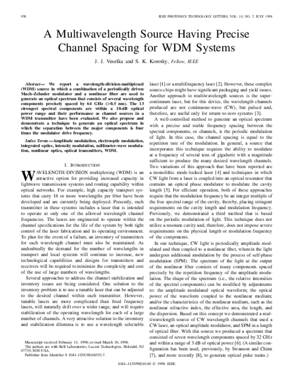 (PDF) A multiwavelength source having precise channel spacing for WDM systems