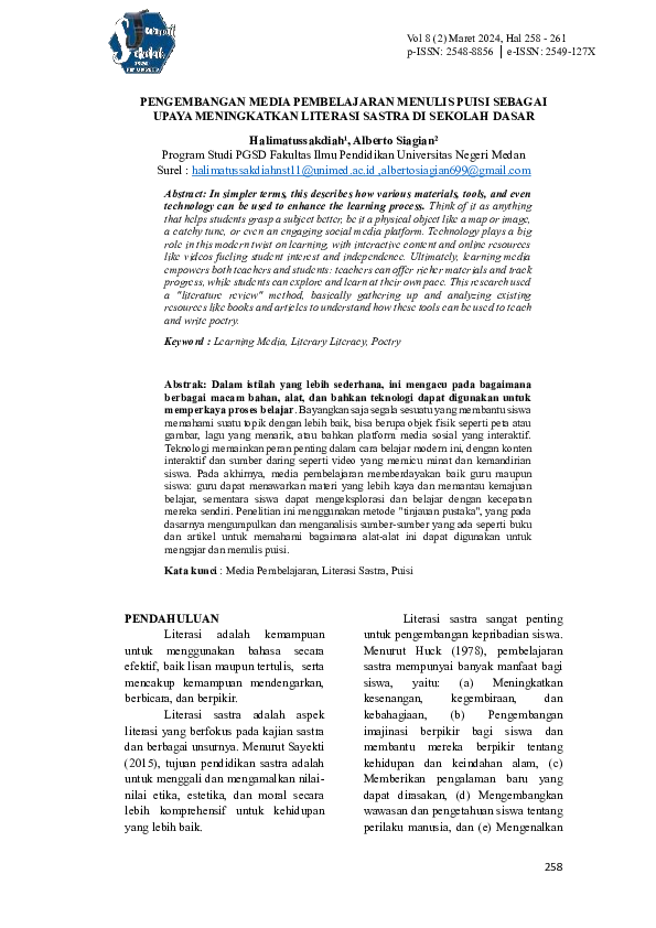 (PDF) Pengembangan Media Pembelajaran Menulis Puisi Sebagai Upaya Meningkatkan Literasi Sastra ...