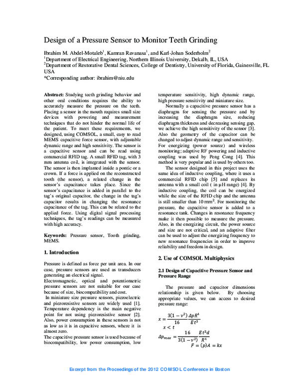 (PDF) Design of a Pressure Sensor to Monitor Teeth Grinding