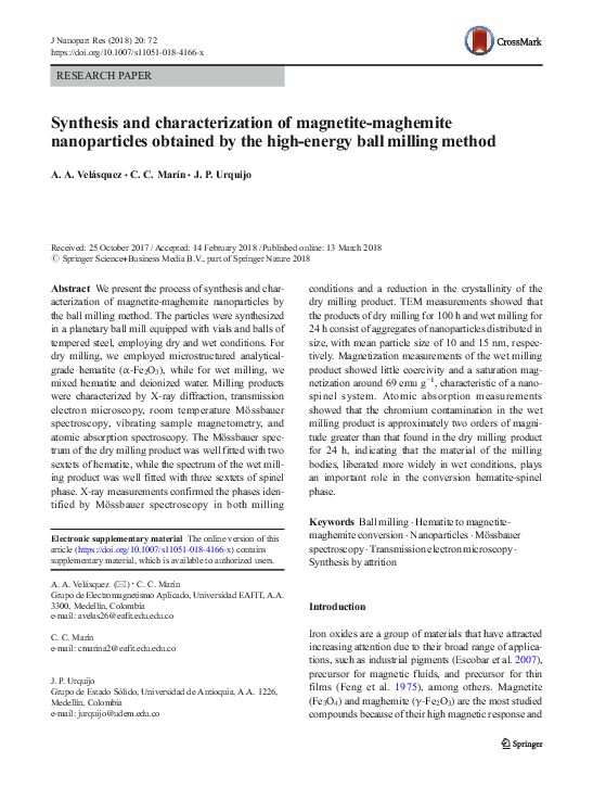 (PDF) Synthesis and characterization of magnetite-maghemite ...