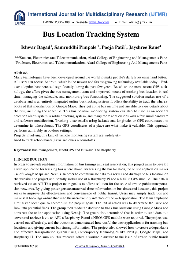(PDF) Bus Location Tracking System